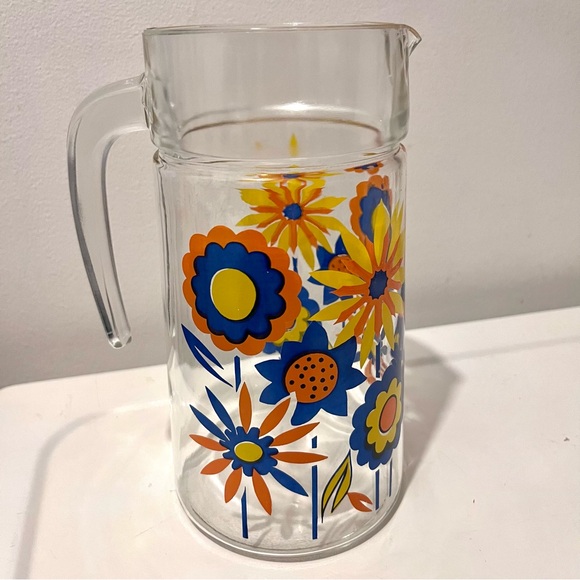 Dining | Vintage 7 Flower Power Pitcher Glass Drink Jug Retro Colourful ...